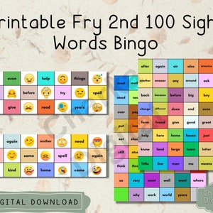 Printable Fry 2nd 100 Sight Words Bingo Cards, Educational Game, 2nd ...