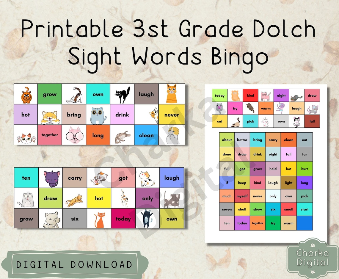 Printable 3st Grade Dolch Sight Words Bingo, Learning Activity for Kids ...