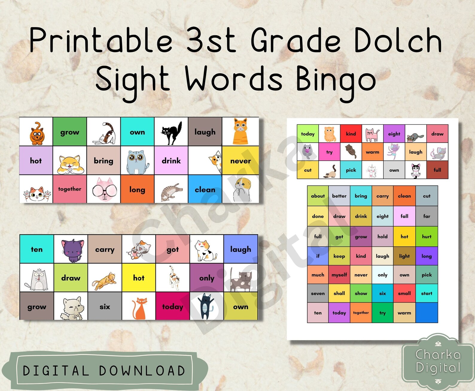 Printable 3st Grade Dolch Sight Words Bingo, Learning Activity for Kids ...