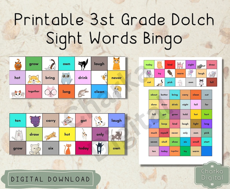 Printable 3st Grade Dolch Sight Words Bingo, Learning Activity for Kids ...