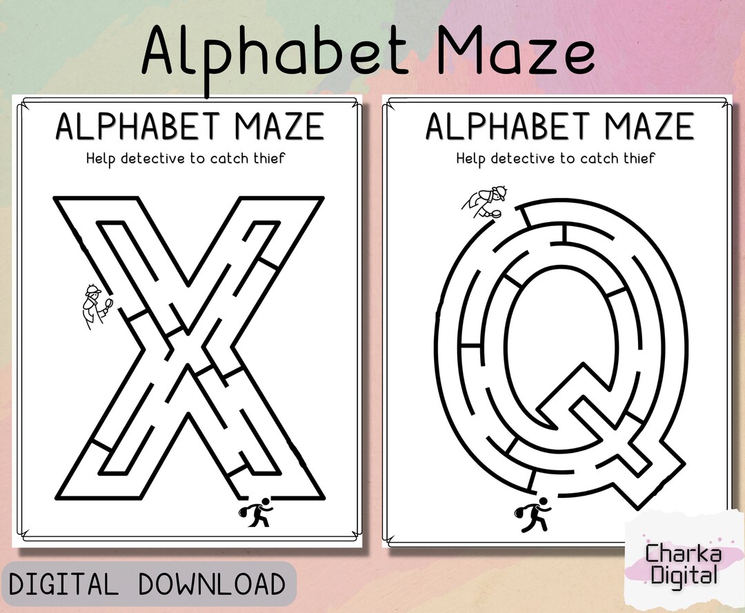 Alphabet Maze Worksheets for Kids, Letter Recognition, Maze Games, ABC ...