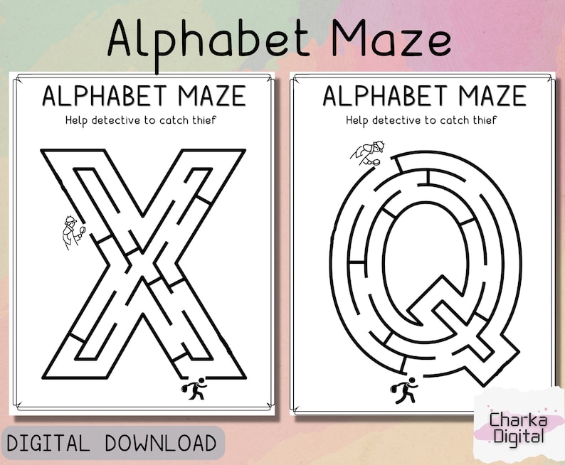 Alphabet Maze Worksheets for Kids, Letter Recognition, Maze Games, ABC ...