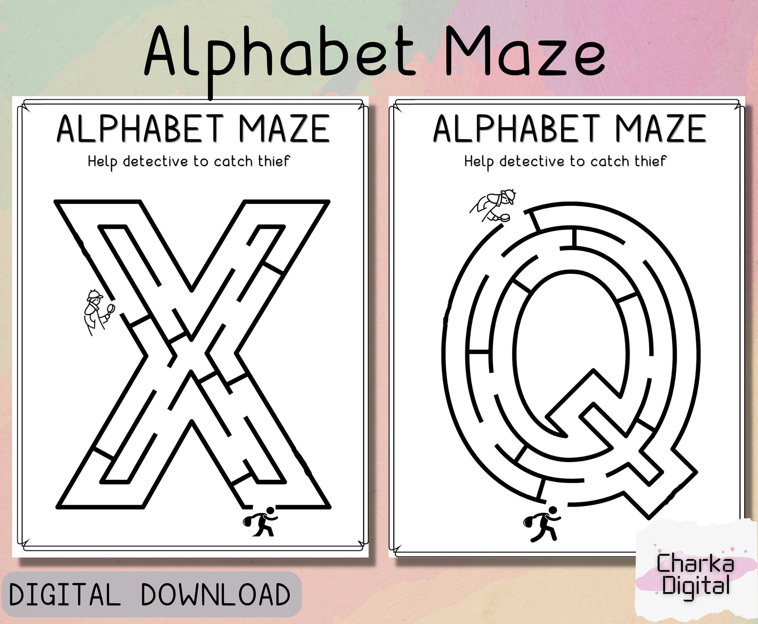 Alphabet Maze Worksheets for Kids, Letter Recognition, Maze Games, ABC ...