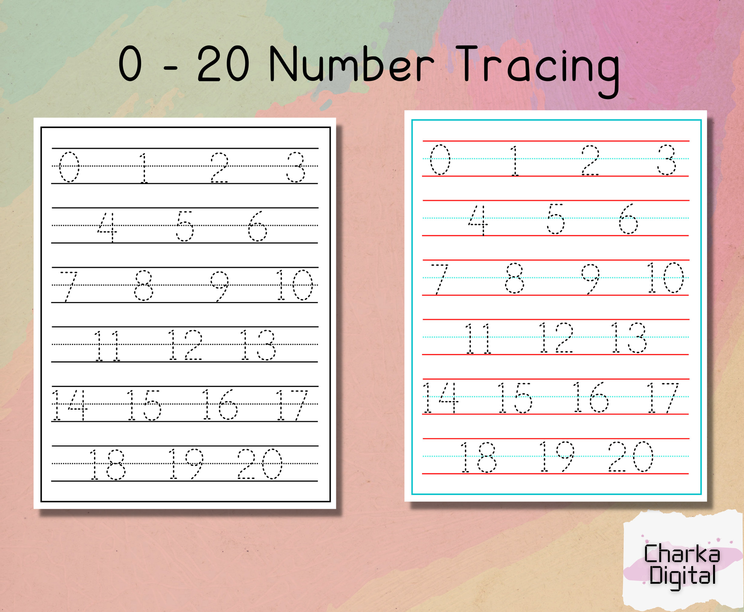 Printable Numbers Tracing Pages 0 to 20, Handwriting Practice, Learning ...