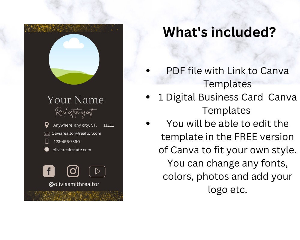 Digital Business Card Canva Template Real Estate Business Card Luxury ...