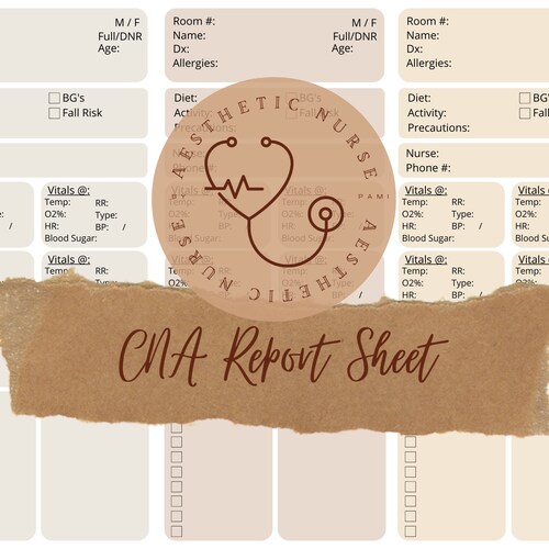 CNA Report Sheet Printable 14 Patient Report Sheet Tcp - Etsy