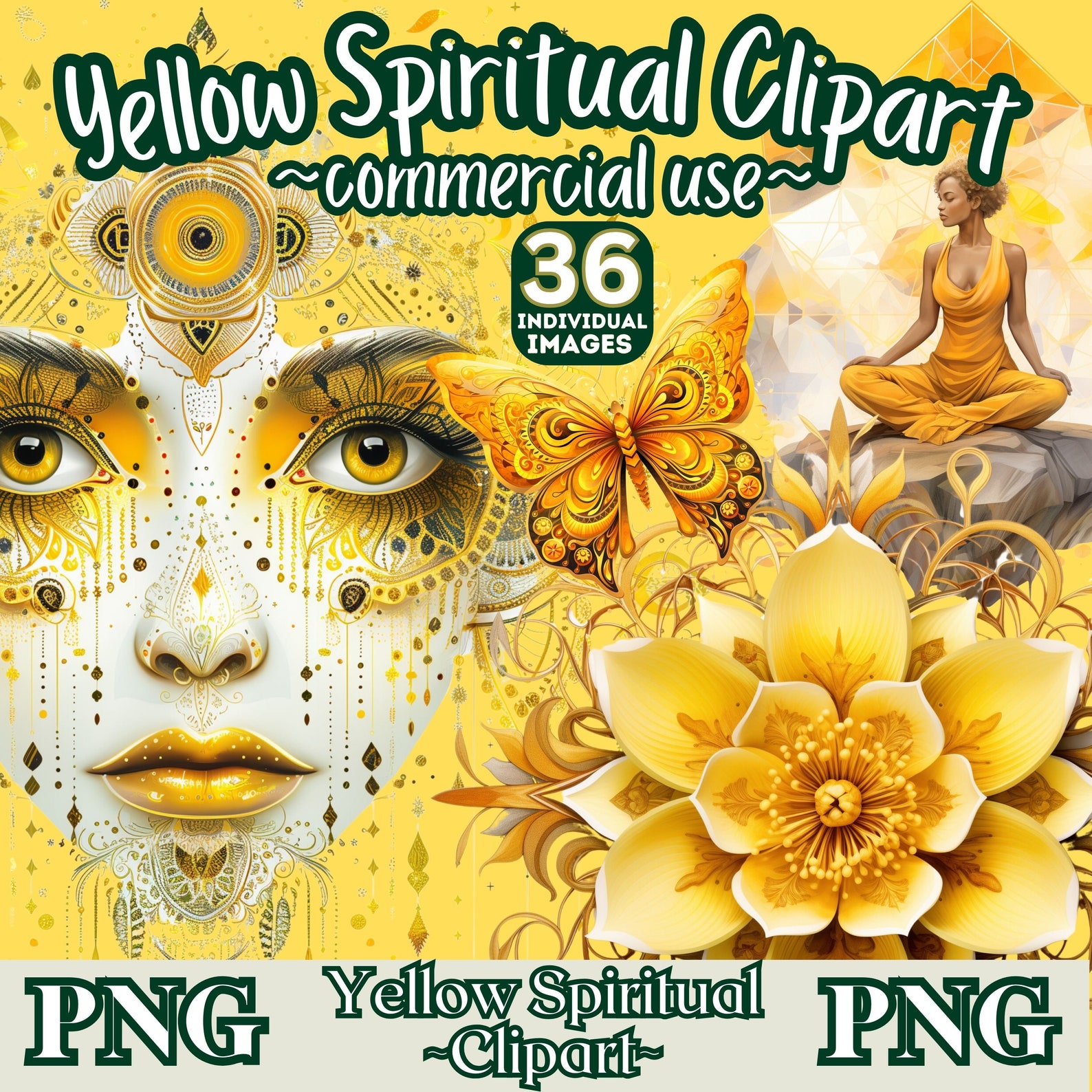 Yellow Spiritual Clipart, Spiritual Watercolor Sublimation Clipart ...