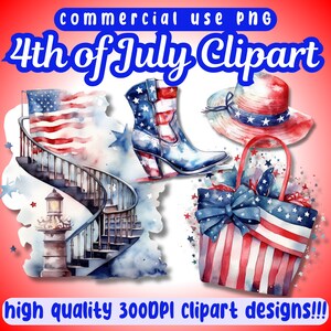 4th of July PNG Bundle, Patriotic Clipart, American Flag Watercolor Png ...