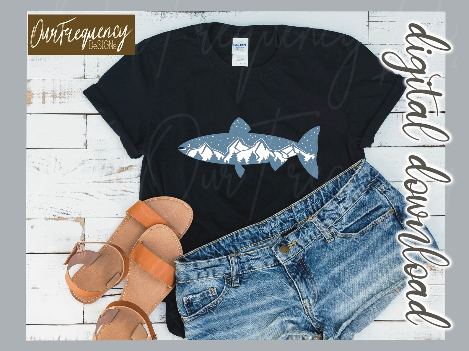 Fish Svg, Salmon Svg, Celestial Fish Svg, Salmon Mountain Stars, Alaska ...