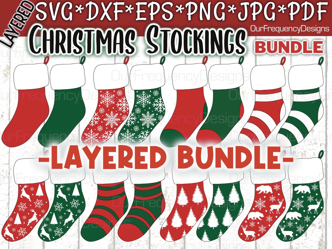 Stockings Svg Christmas Bundle, Christmas Stockings Clipart, Layered ...
