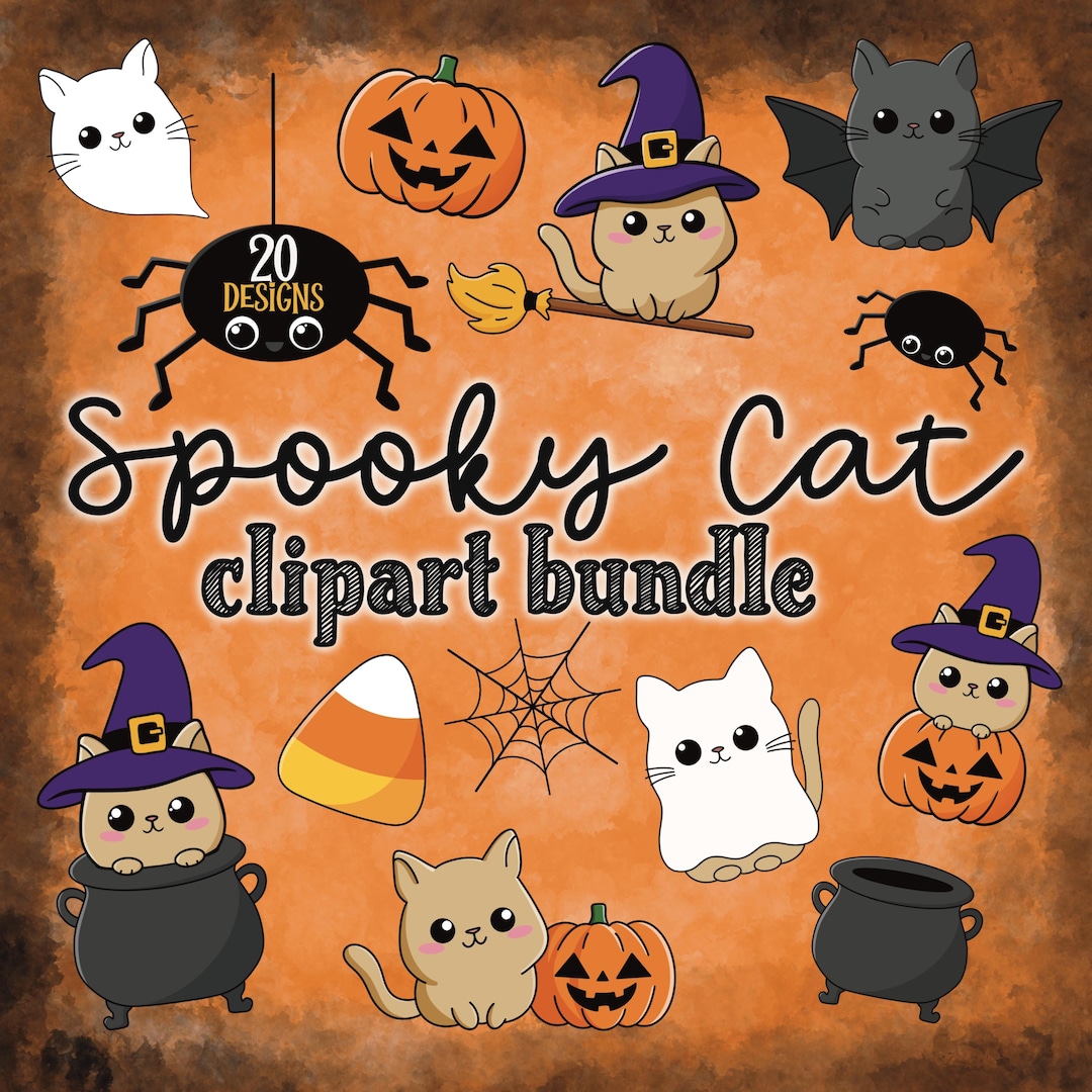 Spooky Cat Clipart Bundle, Cute Halloween Png, Cute Halloween Cat Svg ...