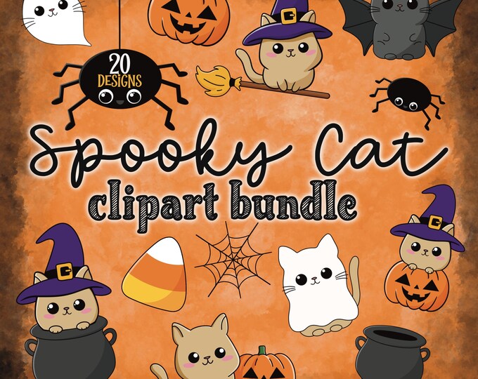 Spooky Cat Clipart Bundle, Cute Halloween Png, Cute Halloween Cat Svg ...