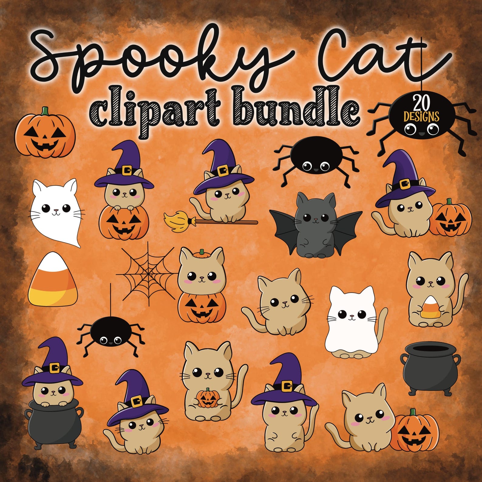 Spooky Cat Clipart Bundle, Cute Halloween Png, Cute Halloween Cat Svg ...
