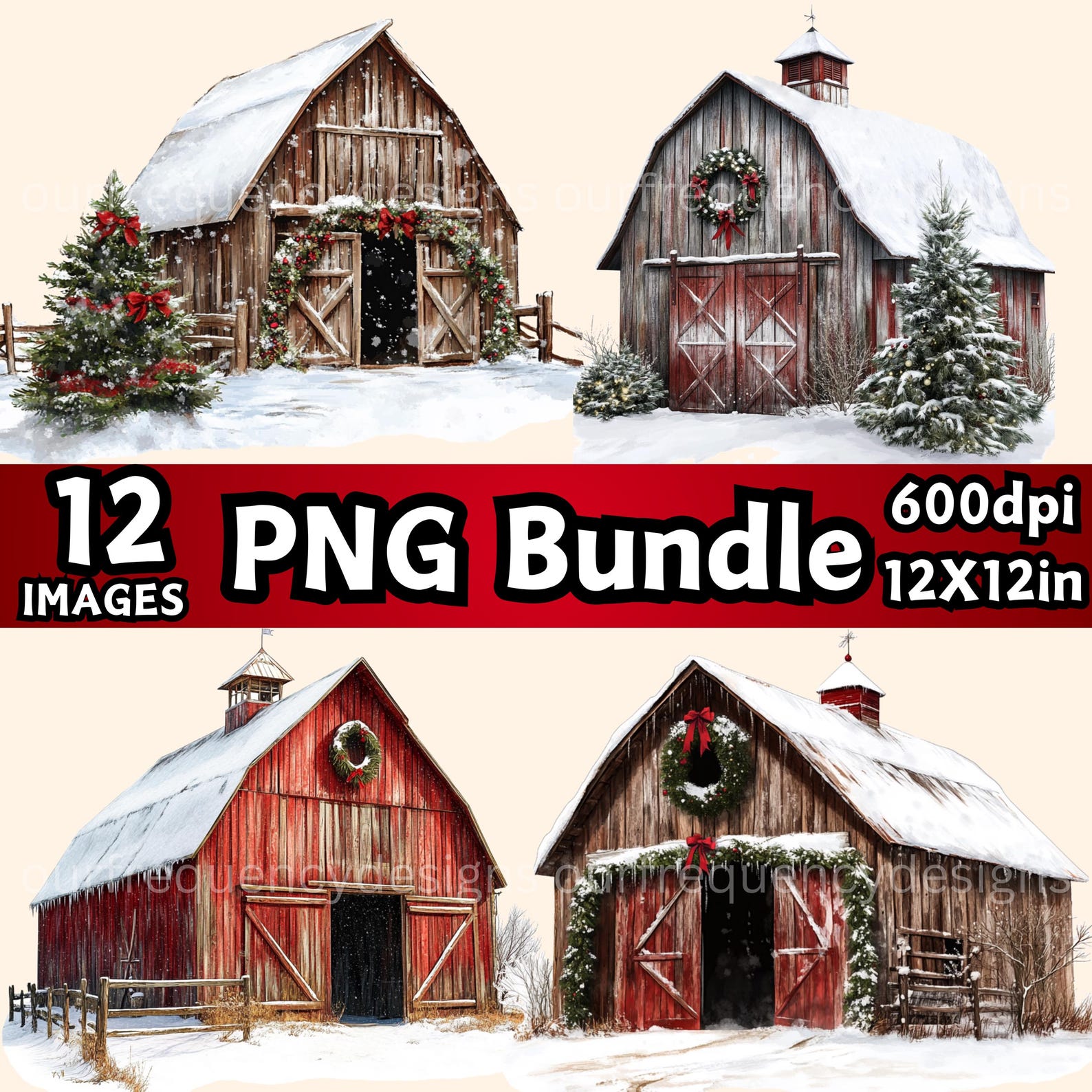 Rustic Christmas Png, Christmas Barn Clipart Bundle, Farmhouse ...