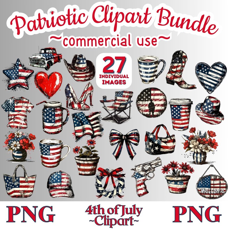Patriotic Clipart Bundle, American Png Graphics, Patriotic Svg Clipart ...