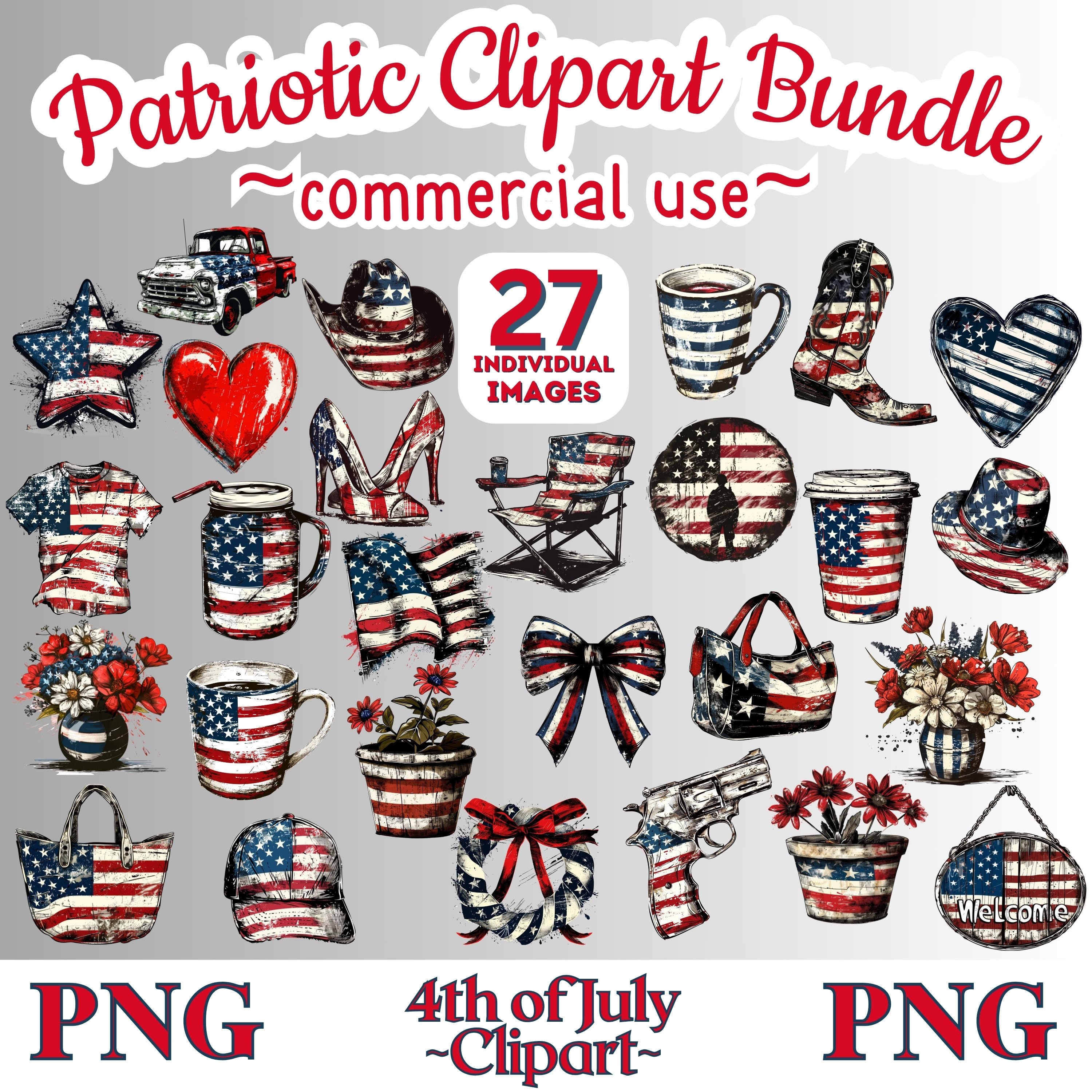 Patriotic Clipart Bundle, American Png Graphics, Patriotic Svg Clipart ...