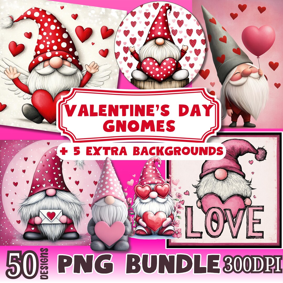 Valentine's Day Gnome Clipart, Valentine Gnome PNG, Gnome With Hearts ...