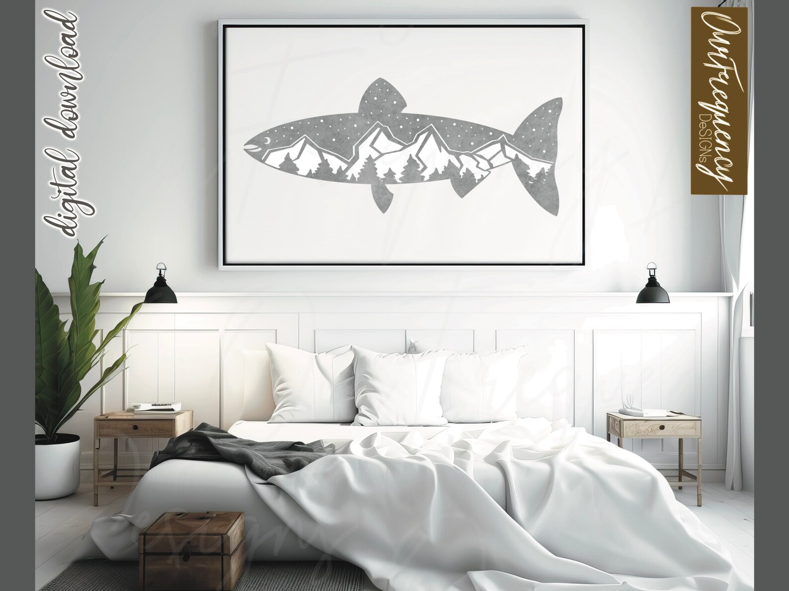 Fish Svg, Salmon Svg, Celestial Fish Svg, Salmon Mountain Stars, Alaska ...