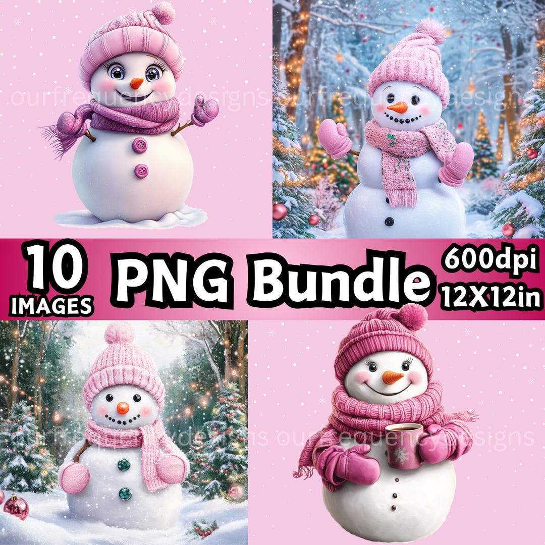 Pink Snowman PNG, Snowman Clipart, Scrapbook Png Bundle, Cute Winter ...