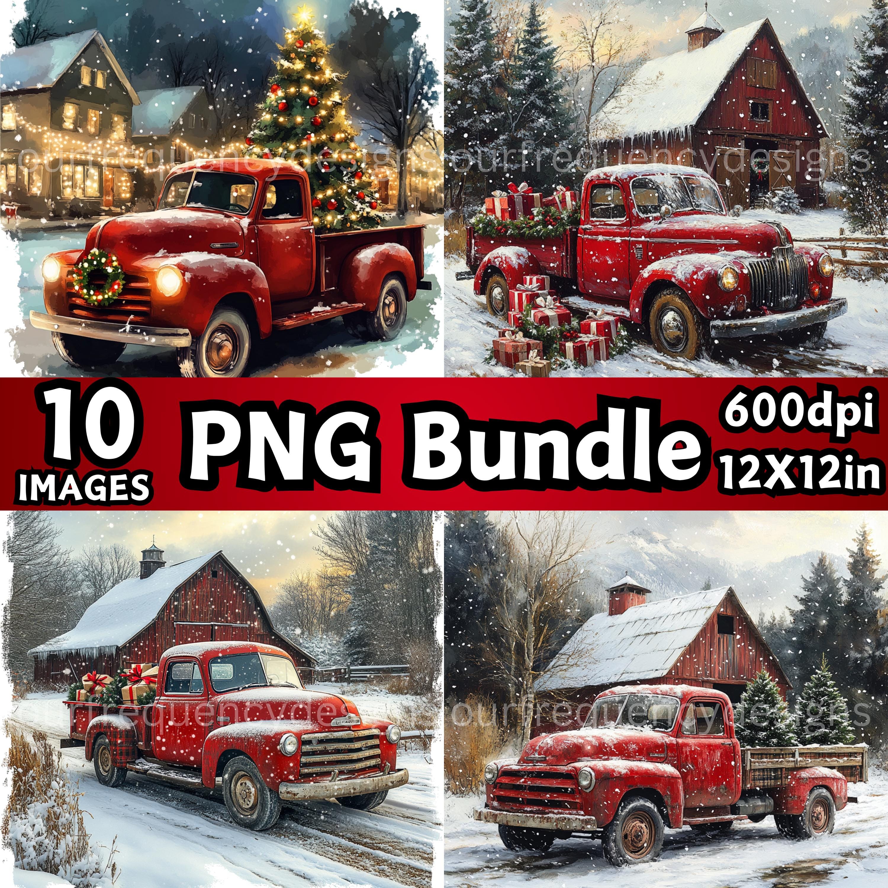 Vintage Christmas Truck PNG, Red Truck With Christmas Tree Clipart, Red ...
