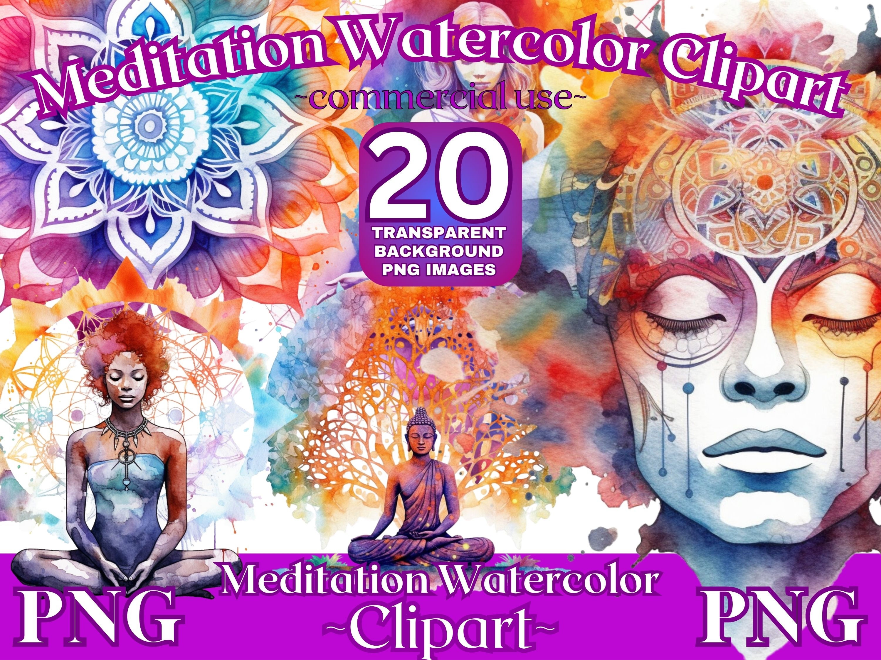 Watercolor Meditation Clipart, Spiritual Png Bundle, Meditation Clipart ...