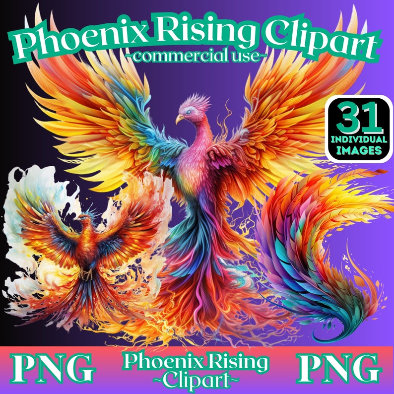 Phoenix Rising Clipart, Watercolor Phoenix Png, Rainbow Phoenix Clipart ...