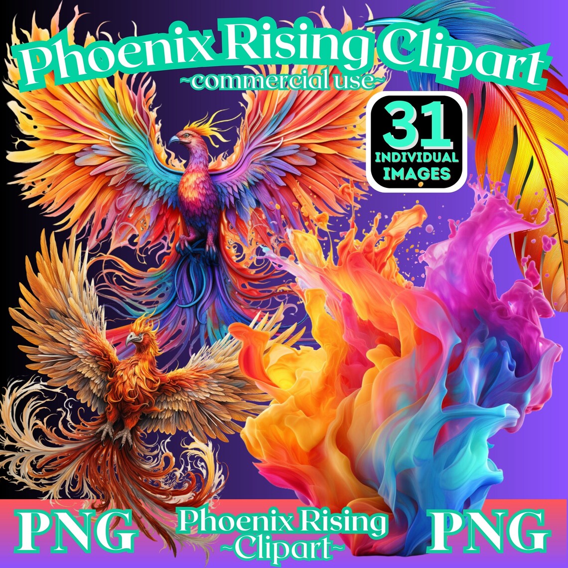 Phoenix Rising Clipart, Watercolor Phoenix Png, Rainbow Phoenix Clipart ...
