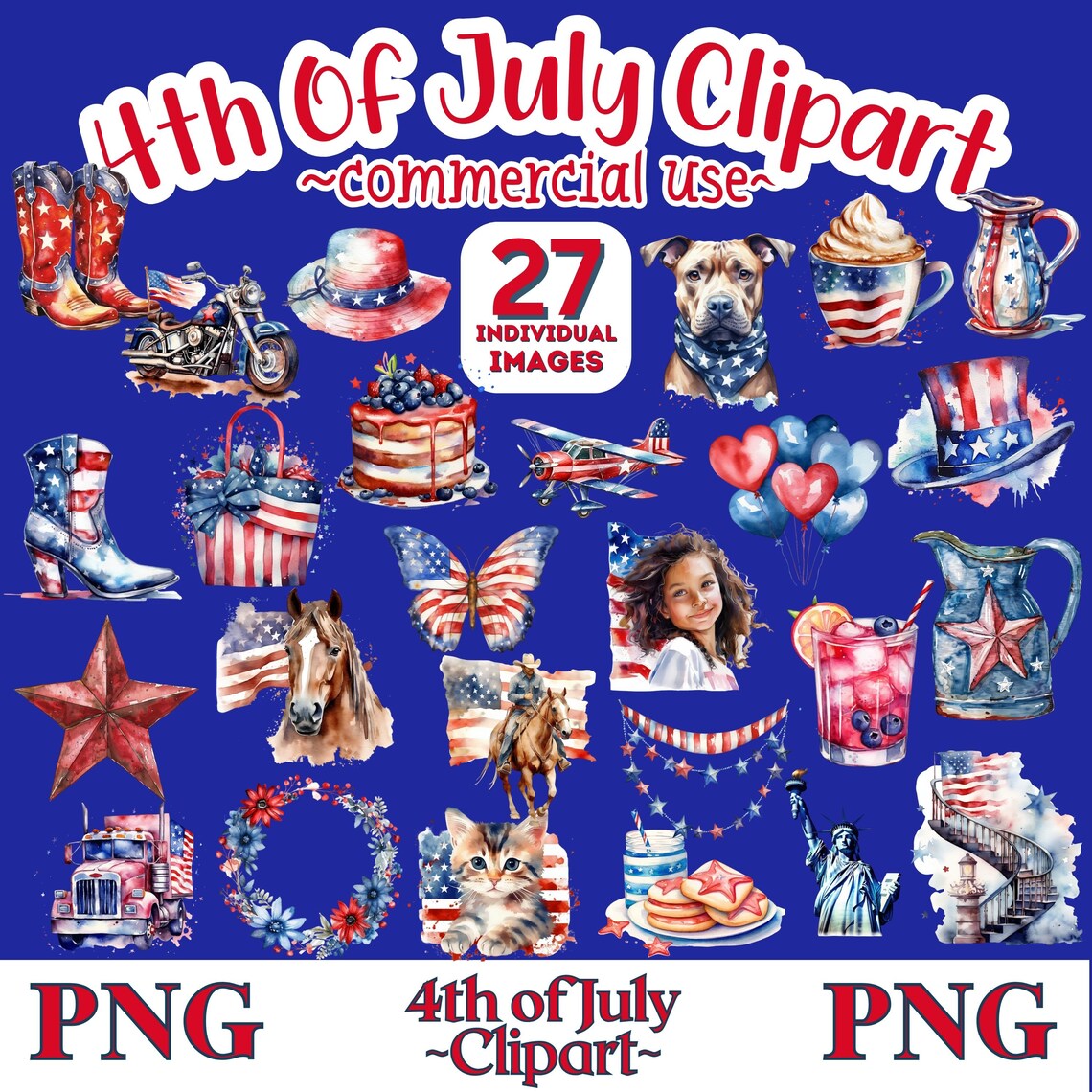 4th of July Clipart, Fourth of July Digital Png Graphics, Patriotic ...