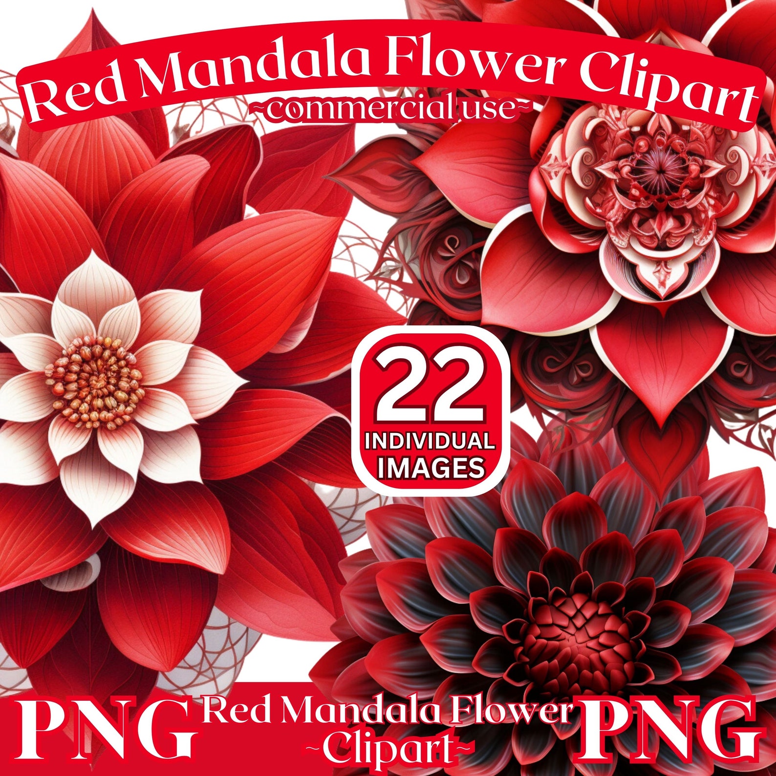 Red 3D Mandala Clipart, Spiritual Sublimation Png Bundle, Yoga Clipart ...