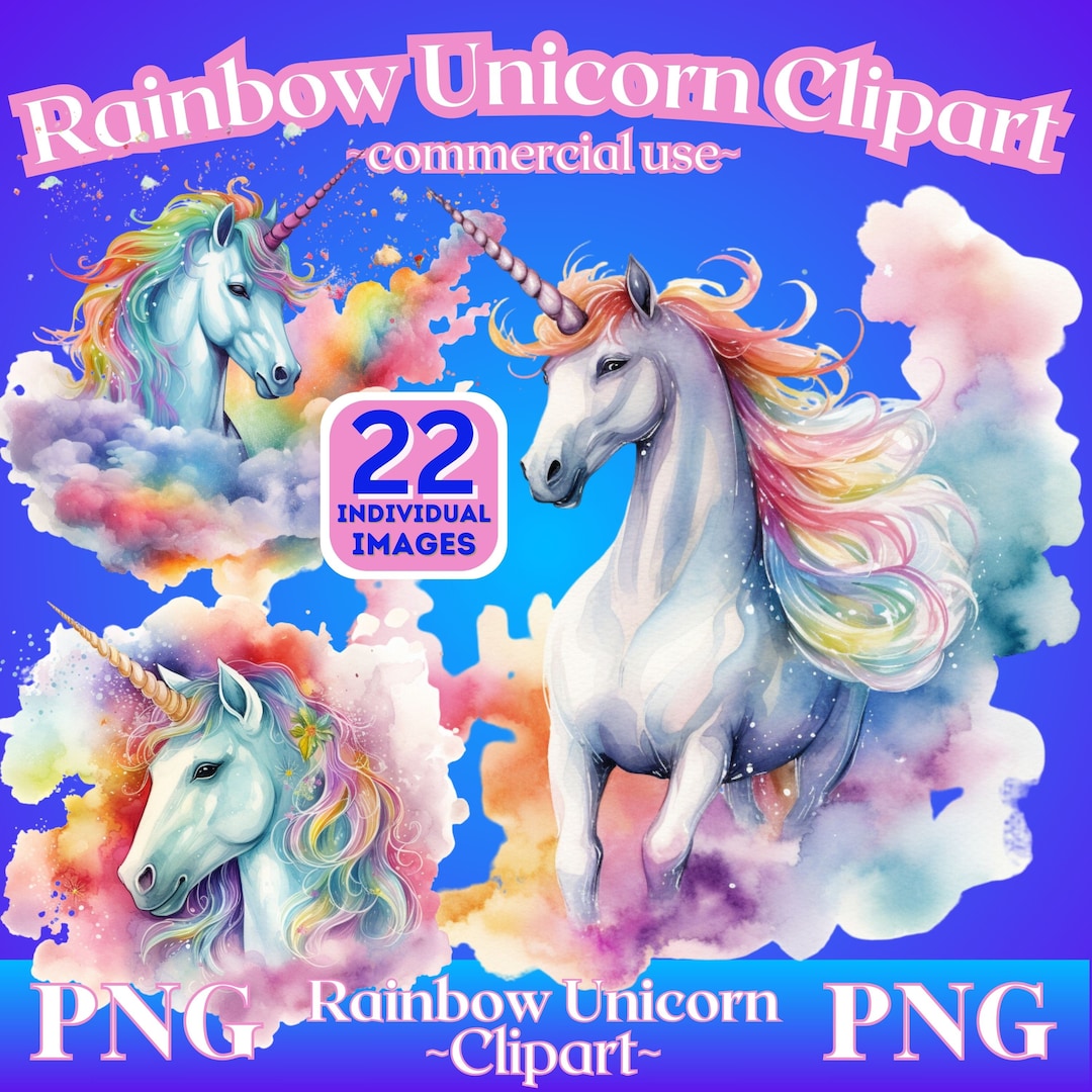 Rainbow Unicorn Watercolor Clipart, Magical Unicorn Png Bundle, Unicorn ...