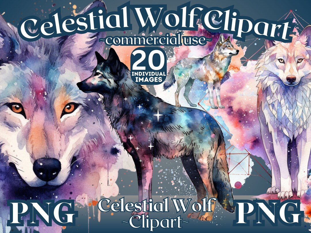 Celestial Wolf Clipart Wolf Png Bundle Spirit Animal - Etsy