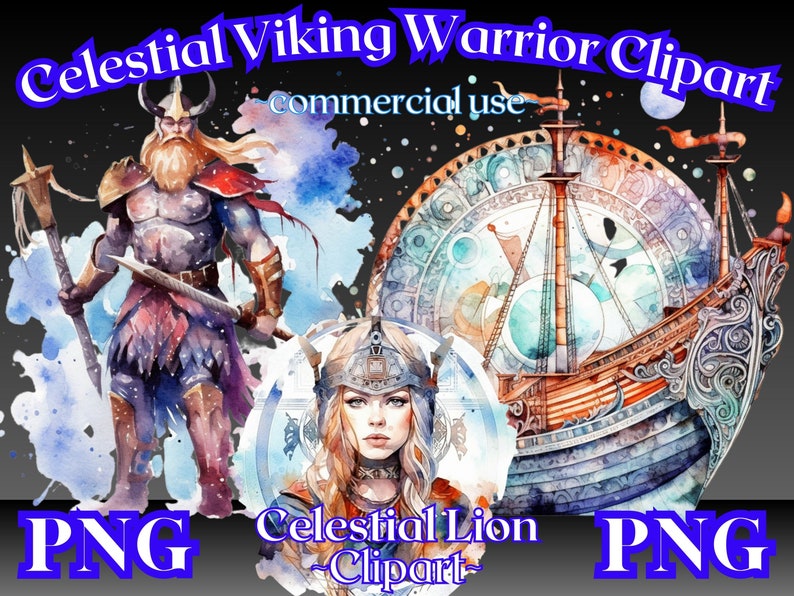 Viking Warrior Clipart, Celestial Viking Warrior Png, Spiritual Viking Watercolor Clipart ...