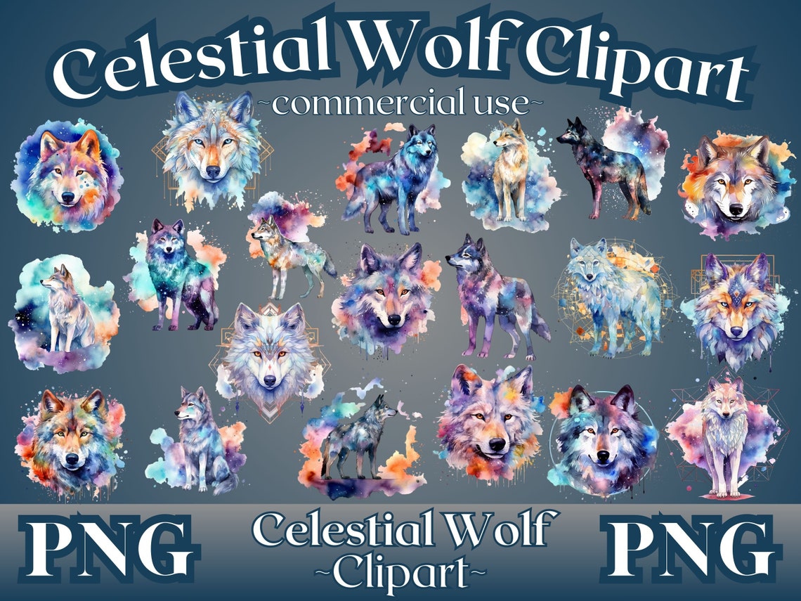 Celestial Wolf Clipart, Wolf Png Bundle, Spirit Animal Clipart ...