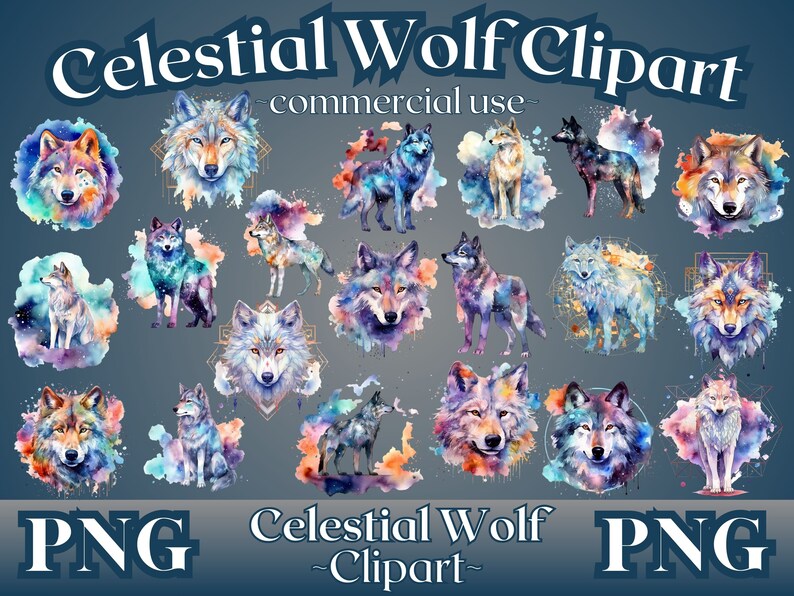 Celestial Wolf Clipart, Wolf Png Bundle, Spirit Animal Clipart ...