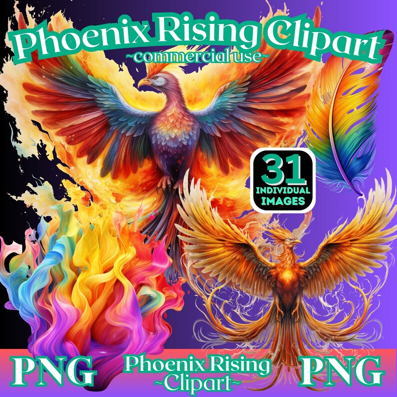 Phoenix Rising Clipart, Watercolor Phoenix Png, Rainbow Phoenix Clipart ...
