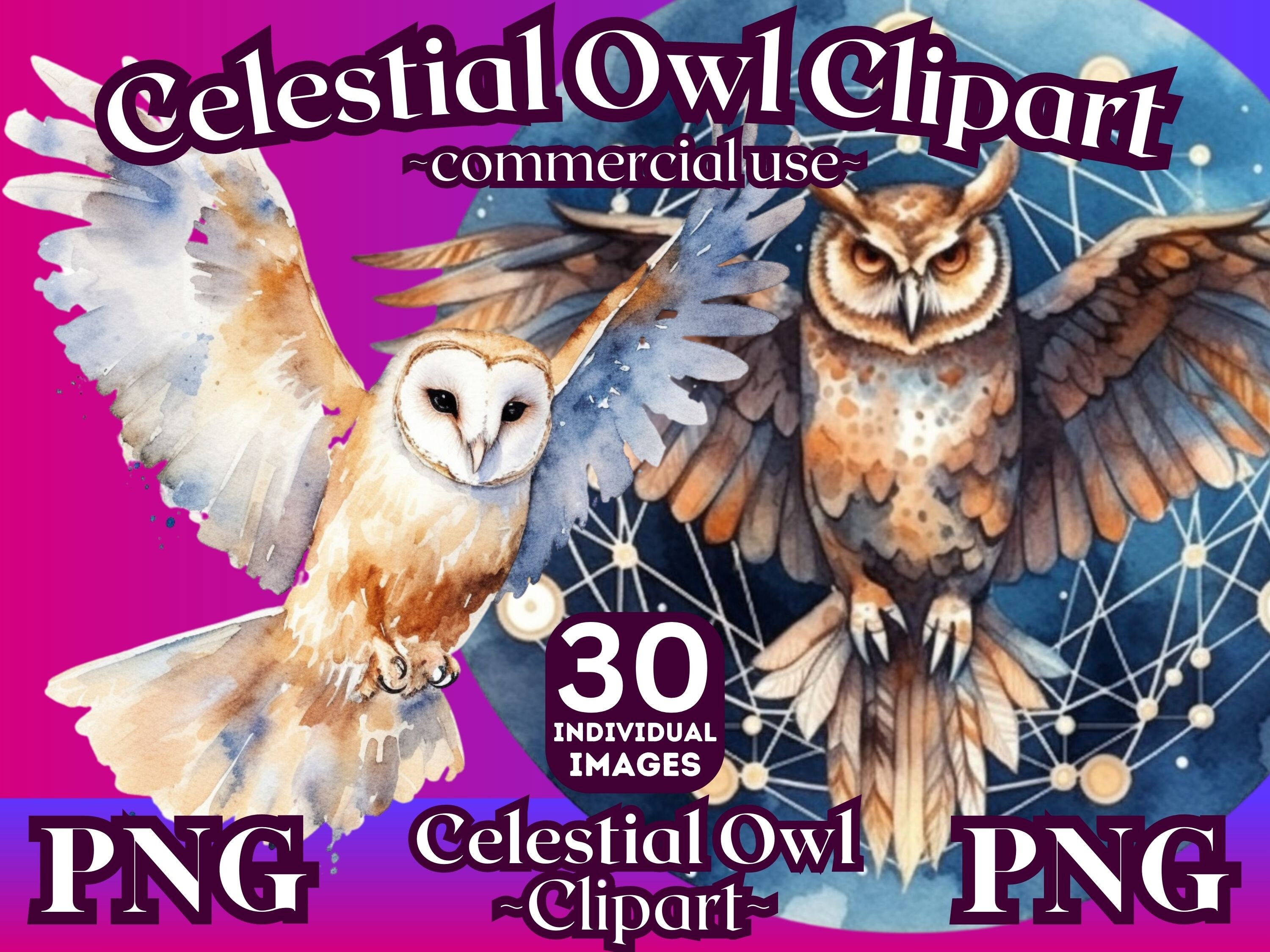 Celestial Owl Clipart, Mystical Owl Png Bundle, Spirit Animal Png File ...