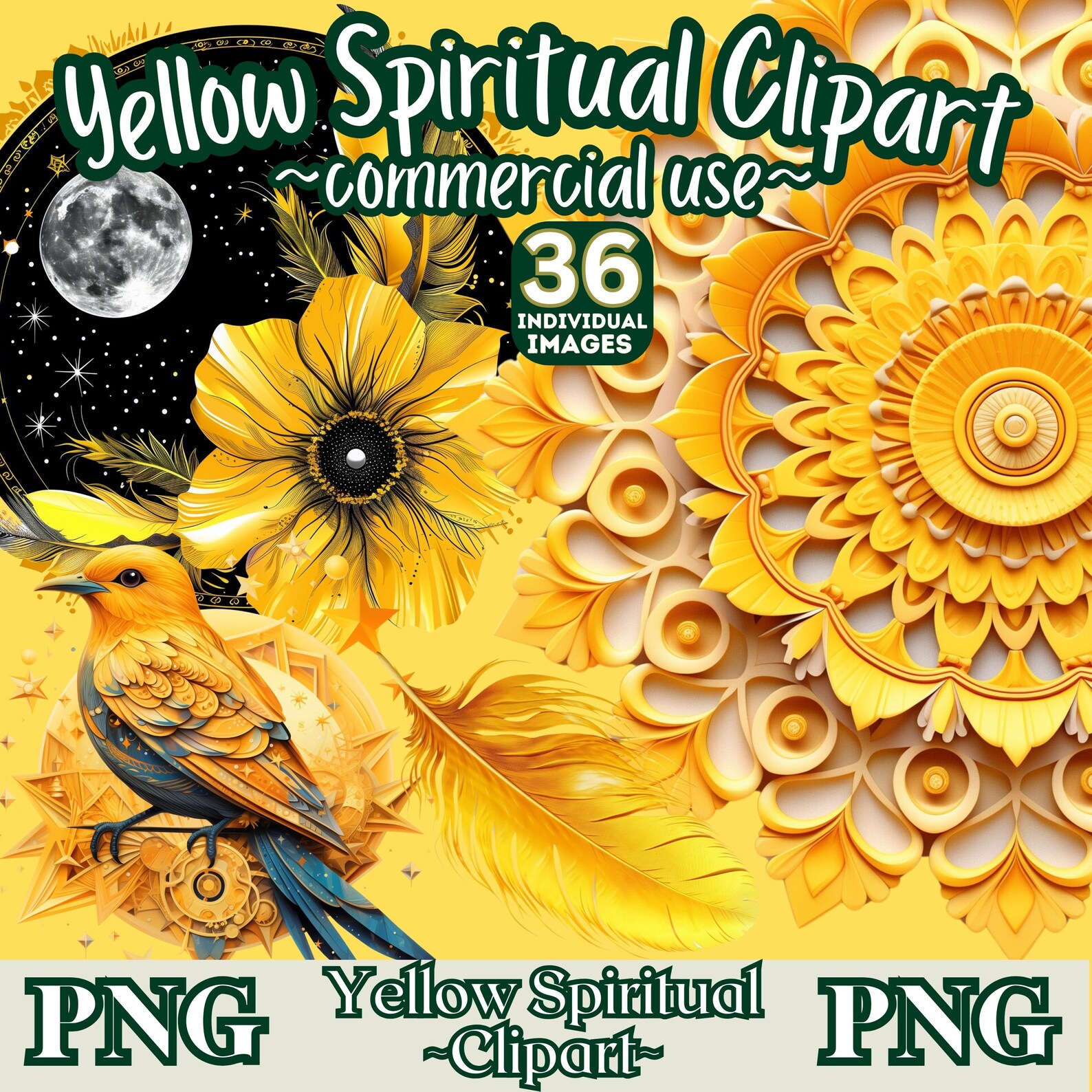Yellow Spiritual Clipart, Spiritual Watercolor Sublimation Clipart ...