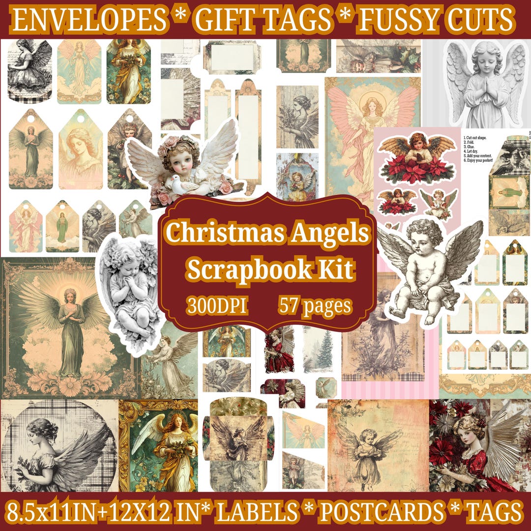 Christmas Angel Scrapbook Kit, Printable Christmas Angel Ephemera ...