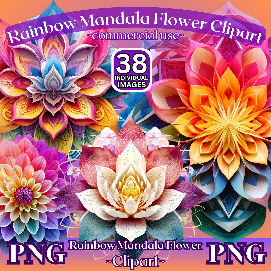 Mandala Flower Clipart, Rainbow Flower Mandala Png, Mandala Clipart ...