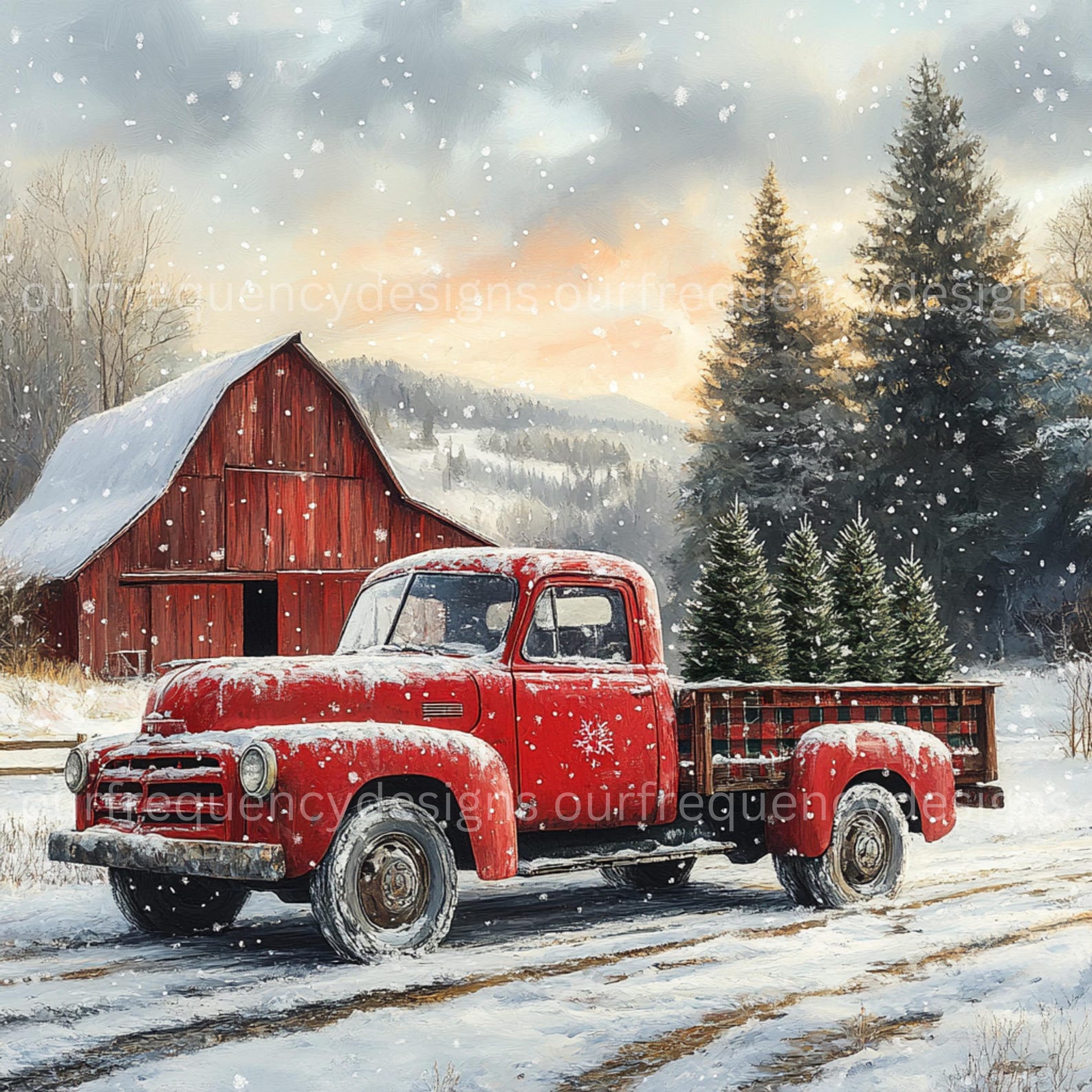 Vintage Christmas Truck PNG, Red Truck With Christmas Tree Clipart, Red ...