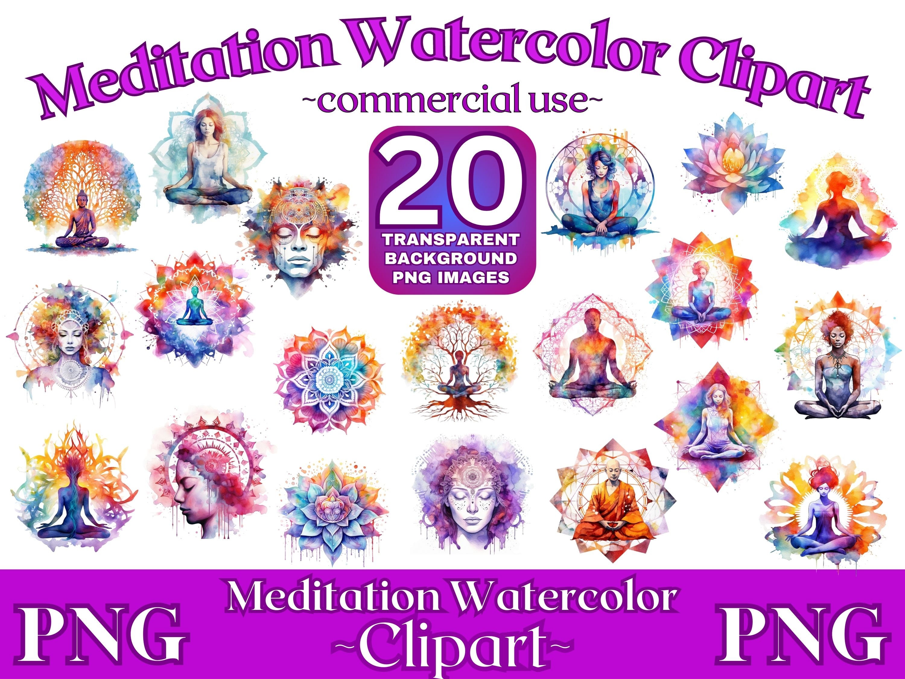 Watercolor Meditation Clipart, Spiritual Png Bundle, Meditation Clipart ...