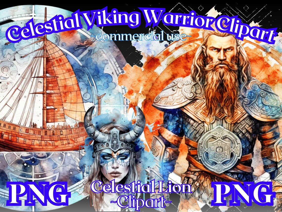 Viking Warrior Clipart, Celestial Viking Warrior Png, Spiritual Viking Watercolor Clipart ...