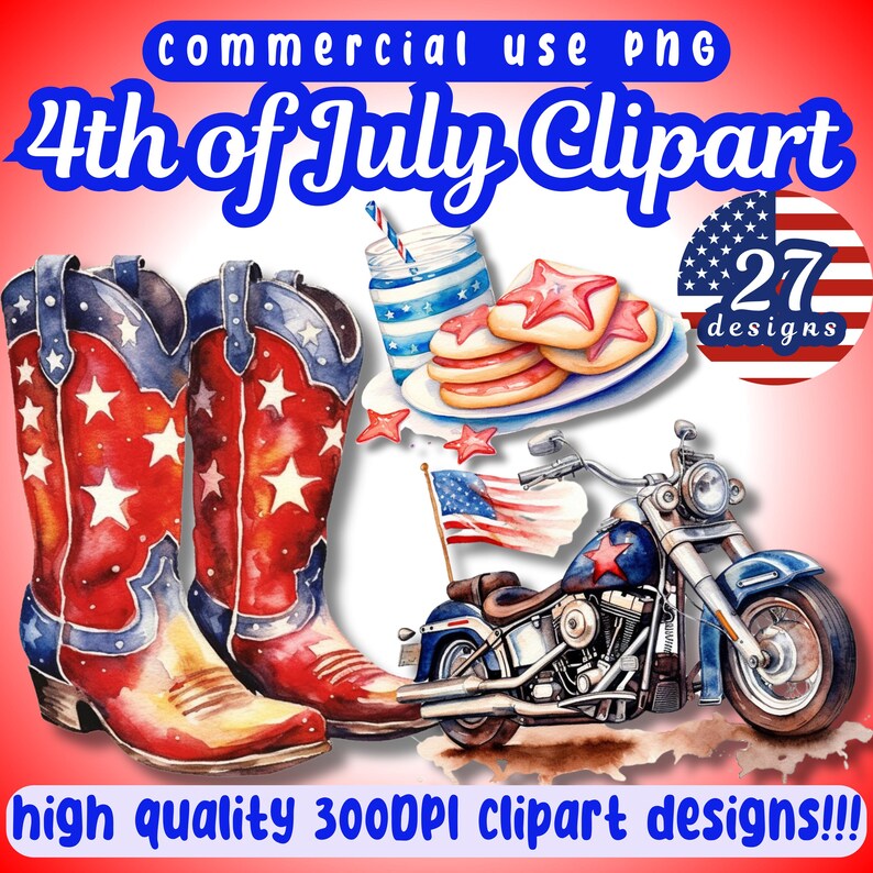 4th of July PNG Bundle, Patriotic Clipart, American Flag Watercolor Png ...