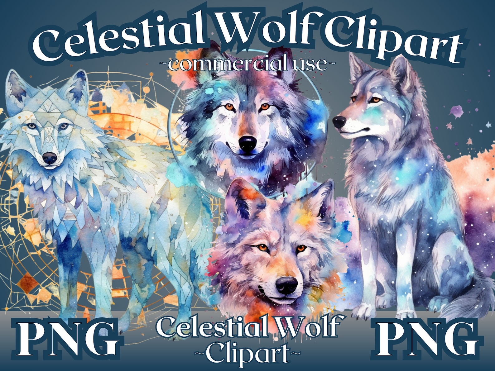 Celestial Wolf Clipart, Wolf Png Bundle, Spirit Animal Clipart ...