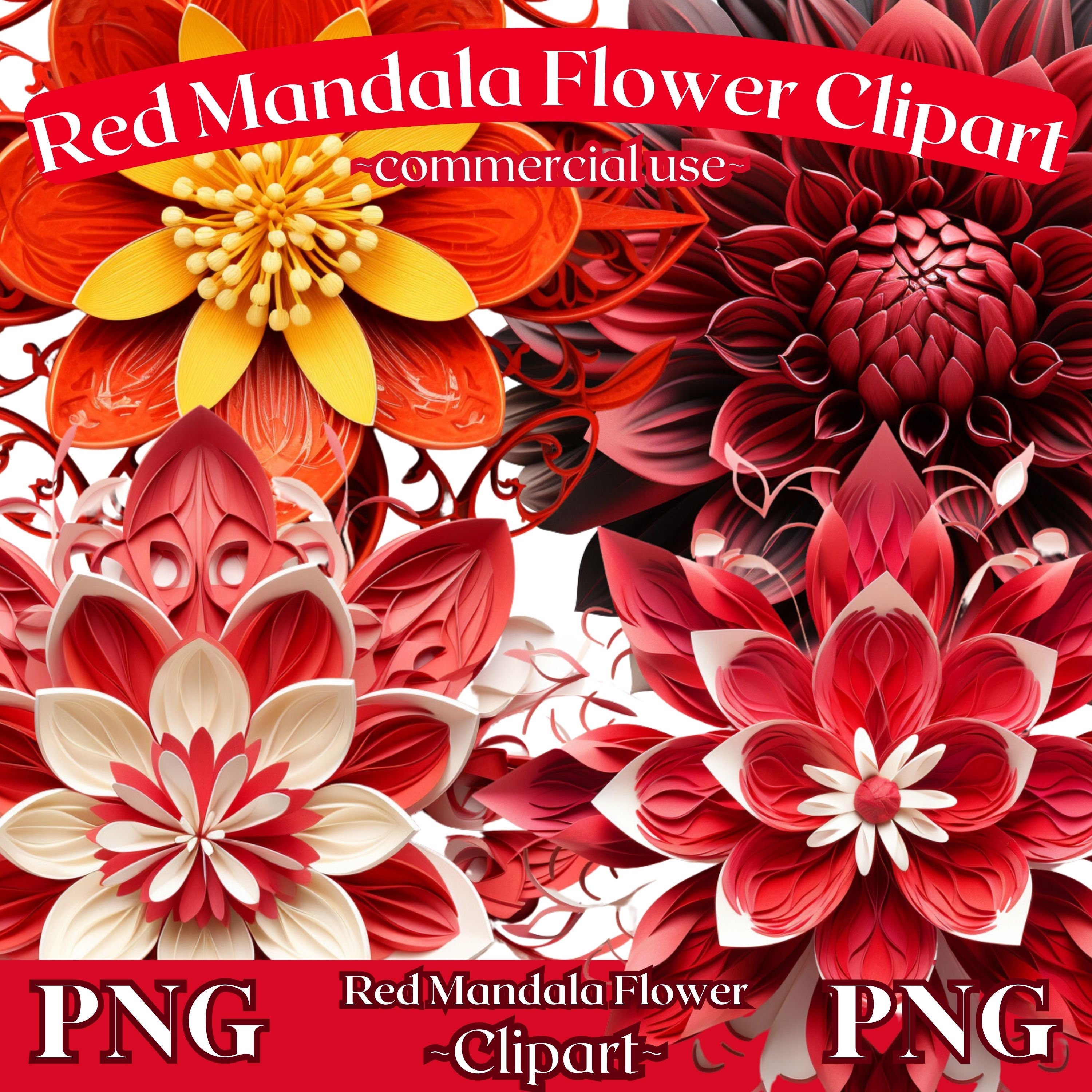 Red 3D Mandala Clipart, Spiritual Sublimation Png Bundle, Yoga Clipart ...