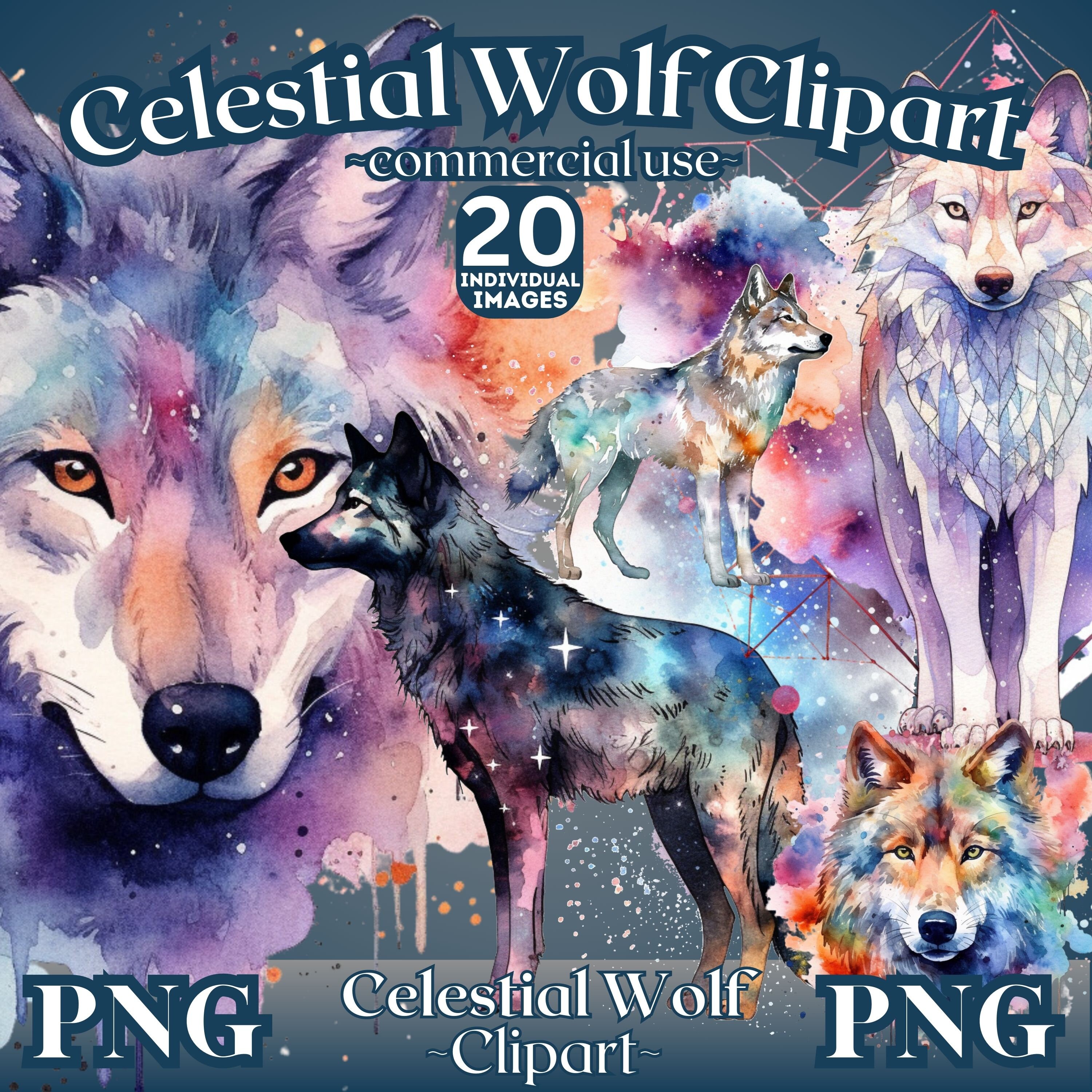 Celestial Wolf Clipart, Wolf Png Bundle, Spirit Animal Clipart ...