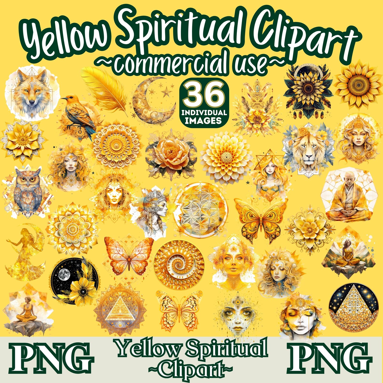 Yellow Spiritual Clipart, Spiritual Watercolor Sublimation Clipart ...