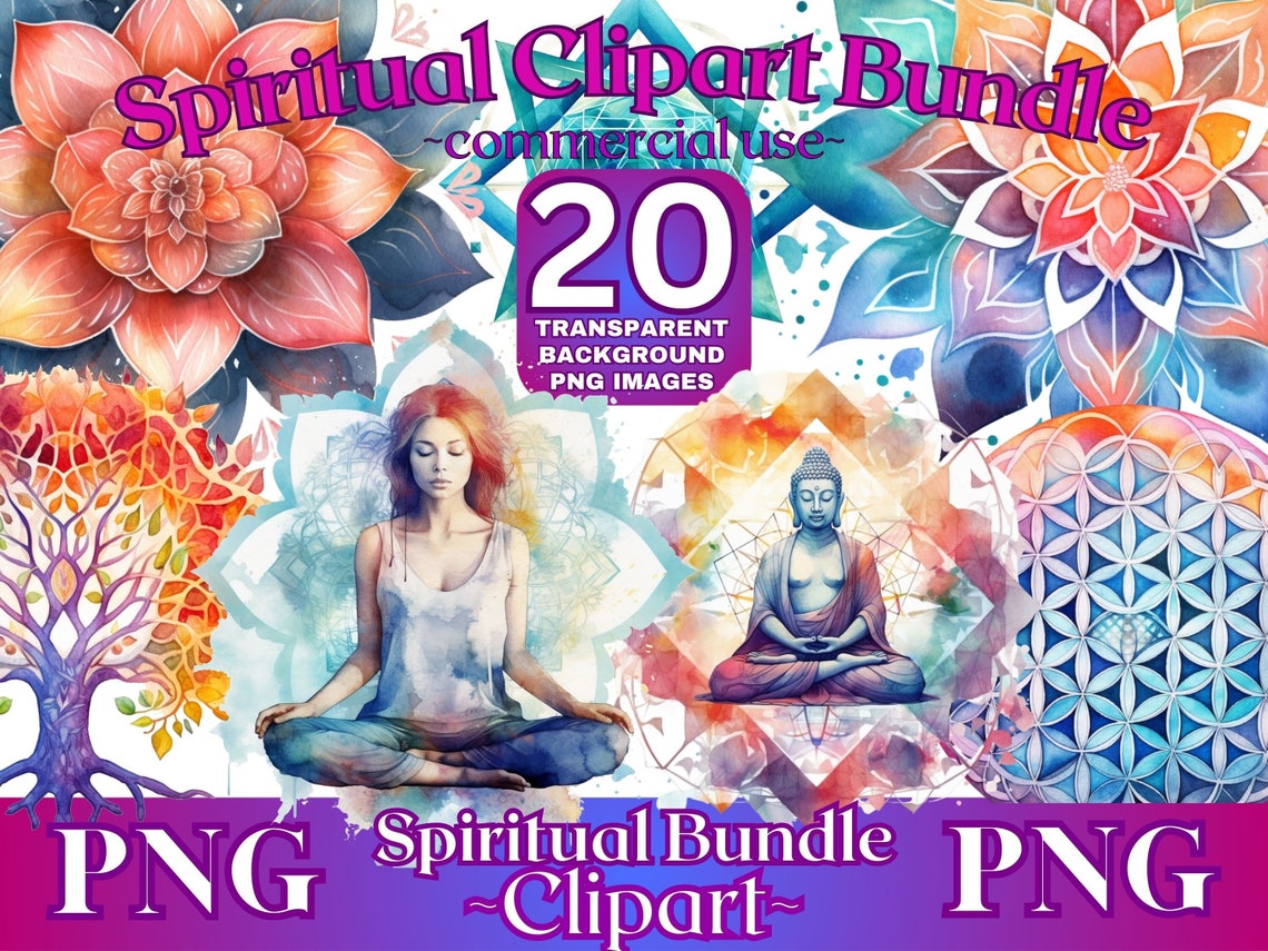 Spiritual Watercolor Clipart, Yoga Png Graphics, Meditation Clipart ...
