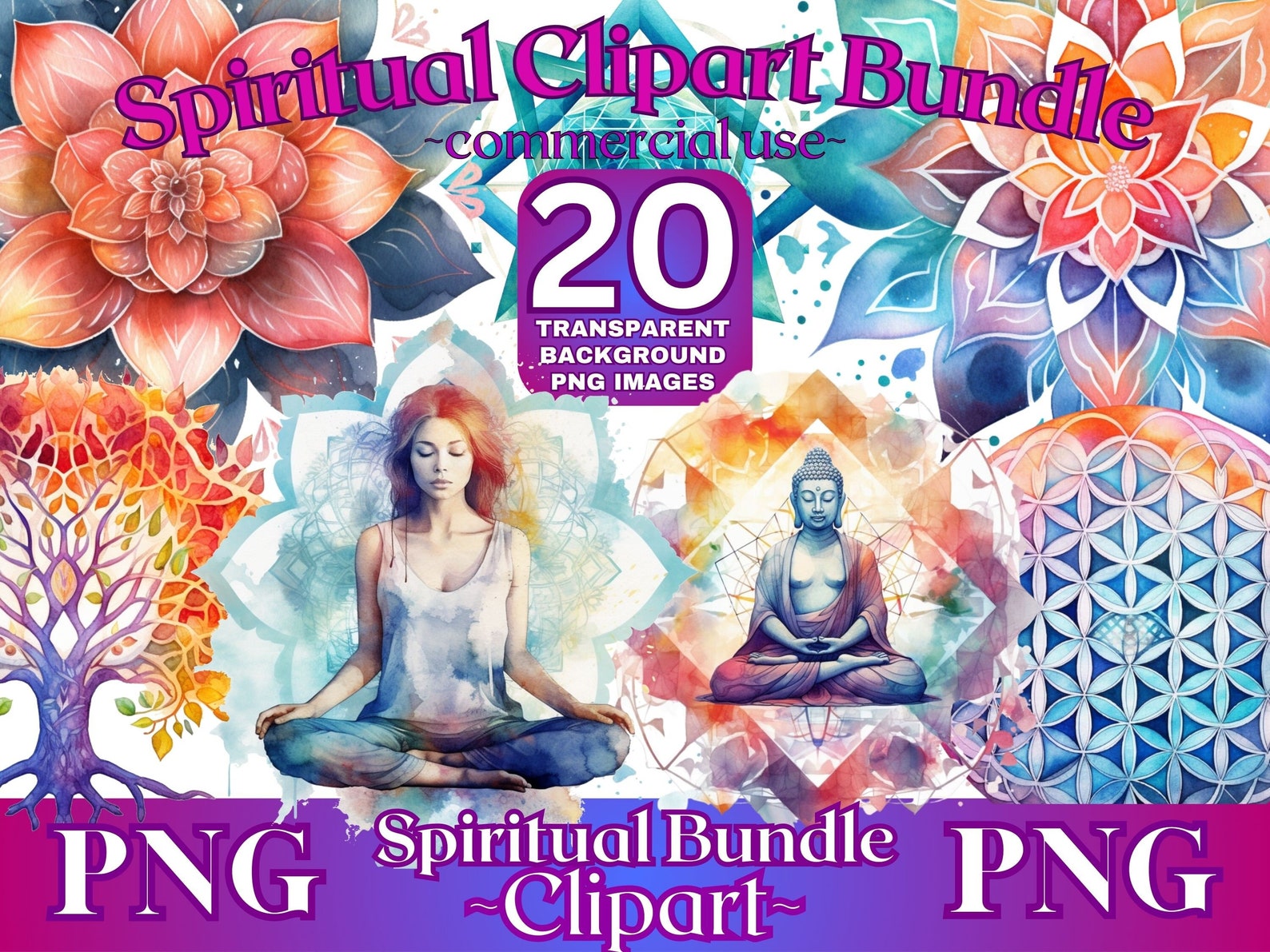Spiritual Watercolor Clipart, Yoga Png Graphics, Meditation Clipart ...