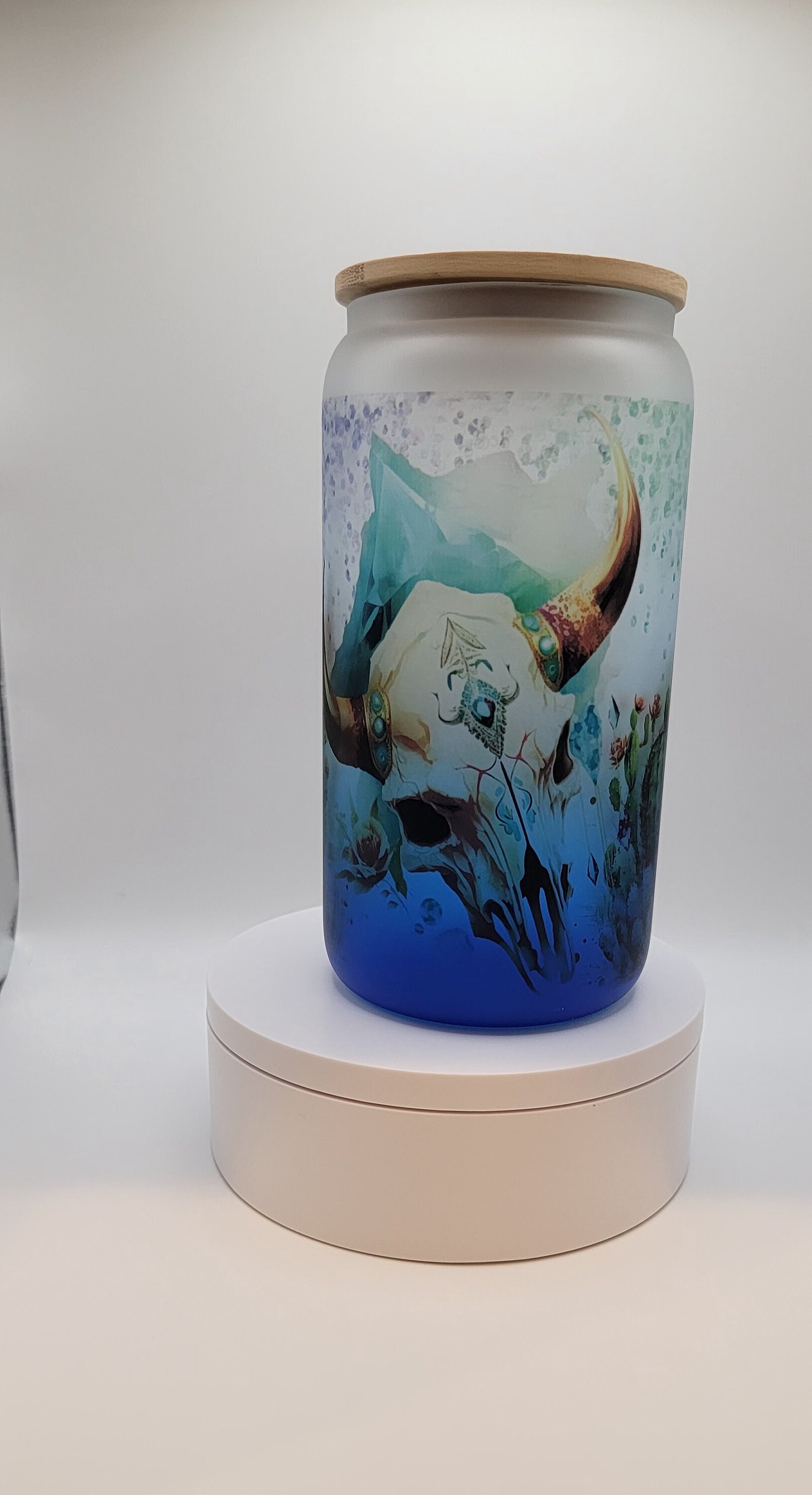 Libby Glass Can Cup, Frosted Libbey Glass Cup, Cow Skull Libbey Cup ...